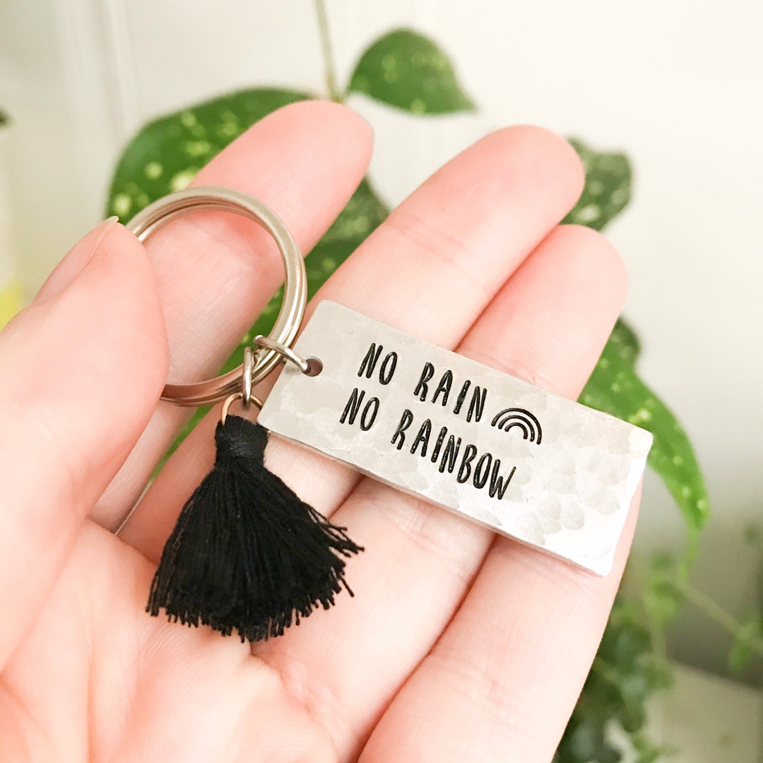 No Rain No Rainbows Quote Keychain | Tassel Key Ring | Inspirational ...