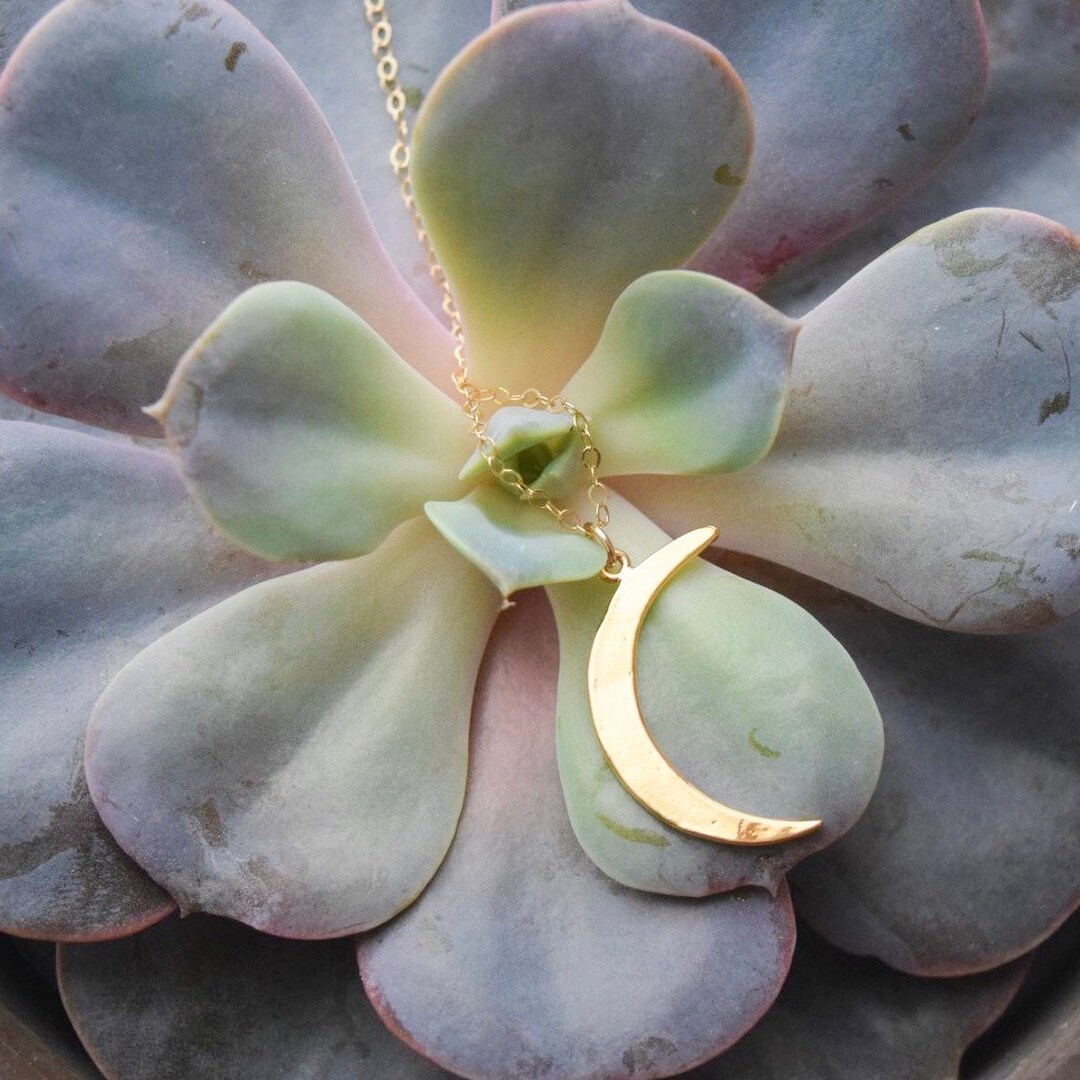 Gold Crescent Moon Necklace Gold Filled Mixed Metals - Etsy