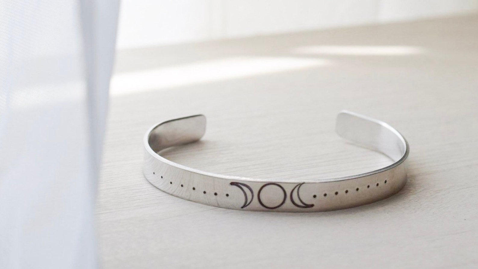 Triple Moon Goddess Cuff | Personalized Cuff Bracelet | Moon Phases ...