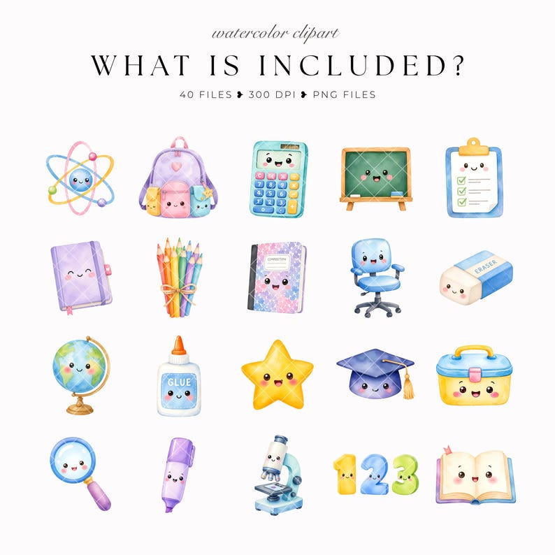 Back to School Doodle Alphabet Bundle PNG, Watercolor Clipart, Cute ...