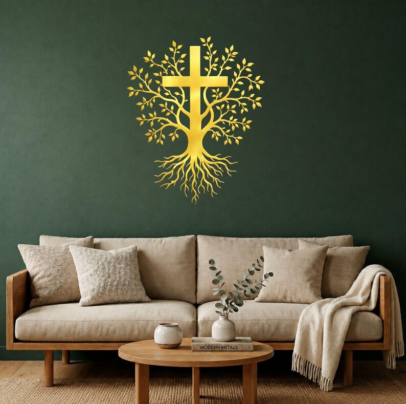 Tree of Faith Metal Wall Art – Cross Roots Christian Decor, Modern ...
