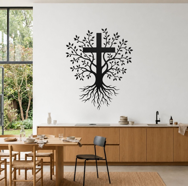 Tree of Faith Metal Wall Art – Cross Roots Christian Decor, Modern ...