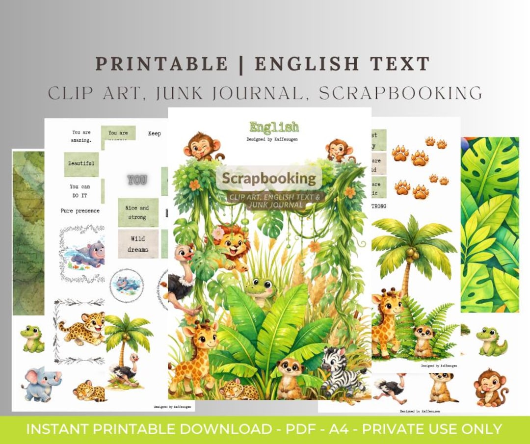 The Jungle, Scrapbooking Papers & Clip Art with English Text (Digital ...