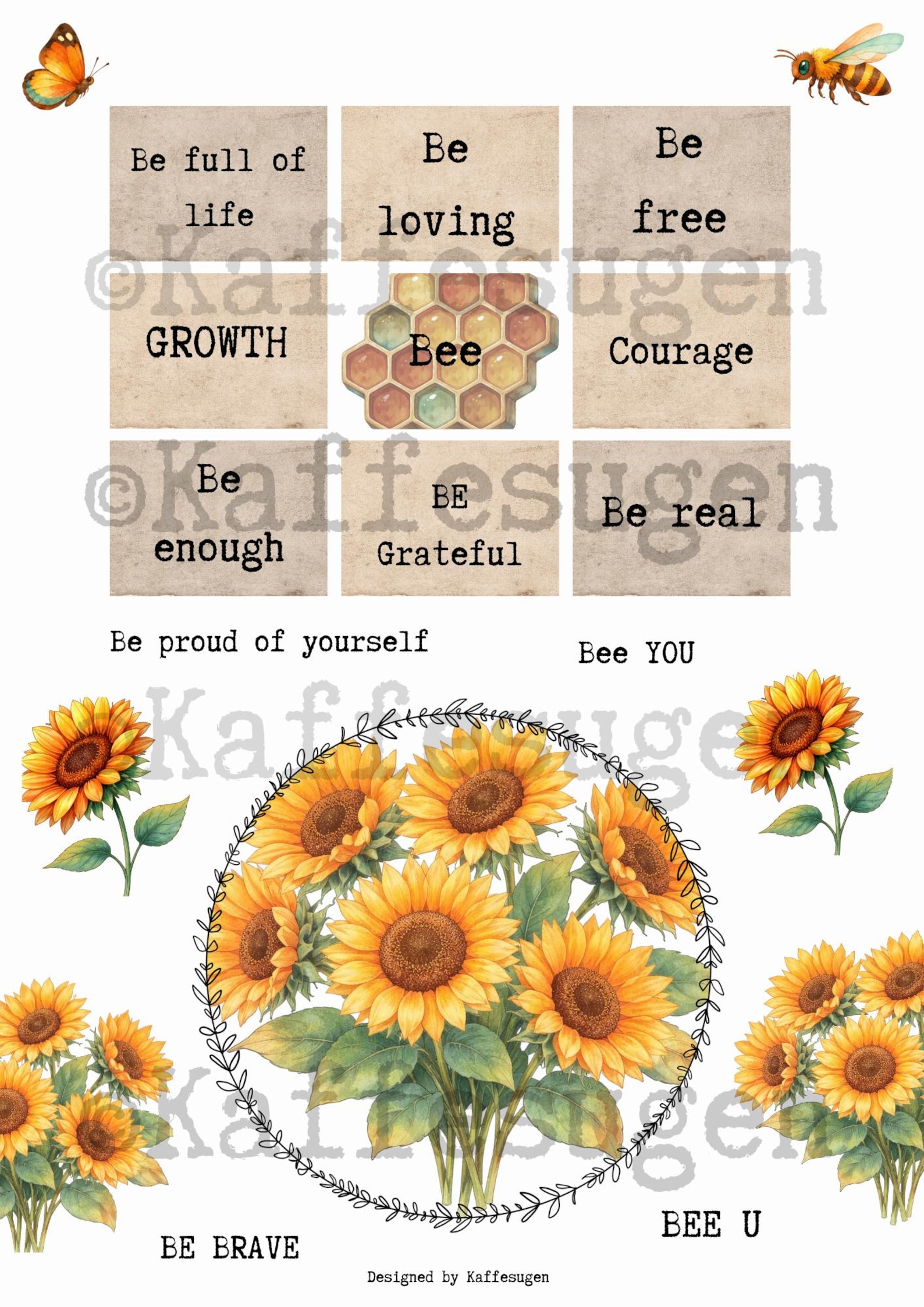 Sunflowers, Scrapbooking Papers & Clip Art with English Text (Digital ...