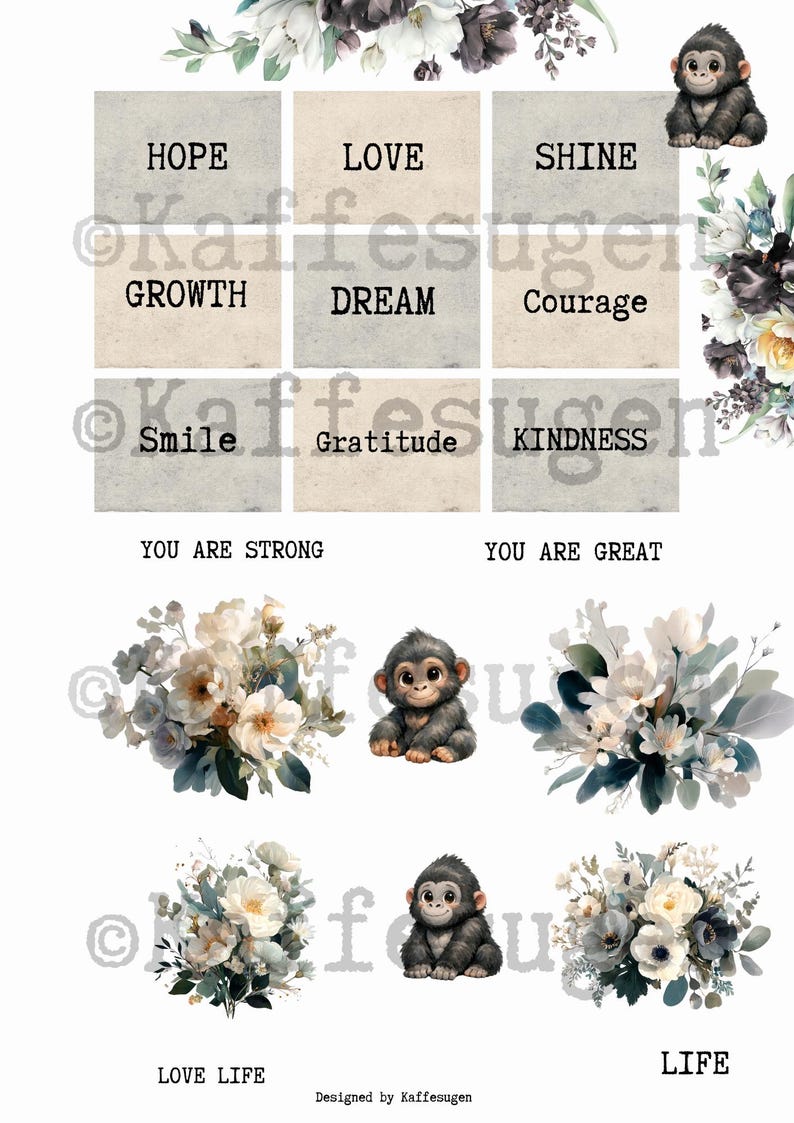 Monkey in black and white, Scrapbooking Papers & Clip Art with English ...