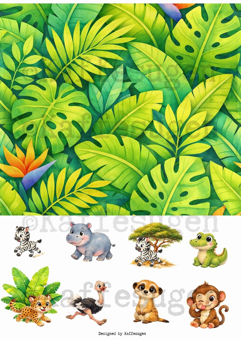 The Jungle, Scrapbooking Papers & Clip Art with English Text (Digital ...