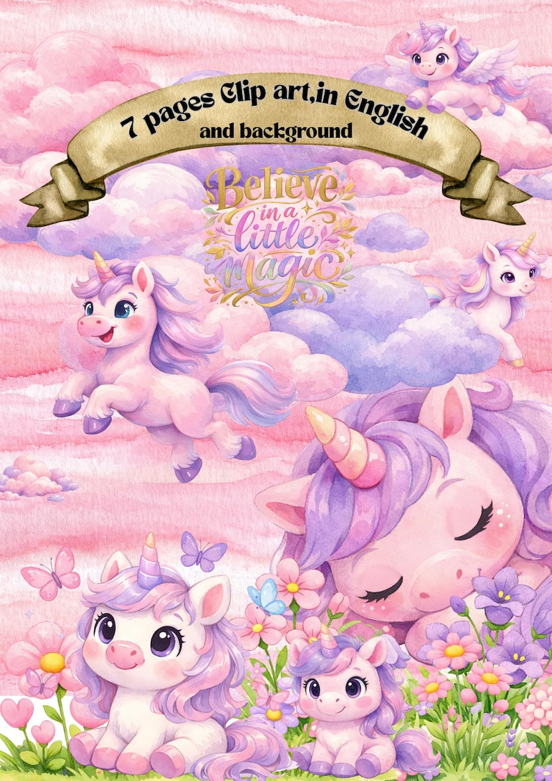 Magic Unicorn, purple-pink, Scrapbooking Papers and Clip Art with ...