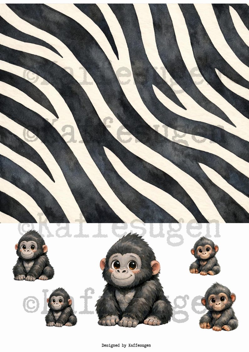Monkey in black and white, Scrapbooking Papers & Clip Art with English ...
