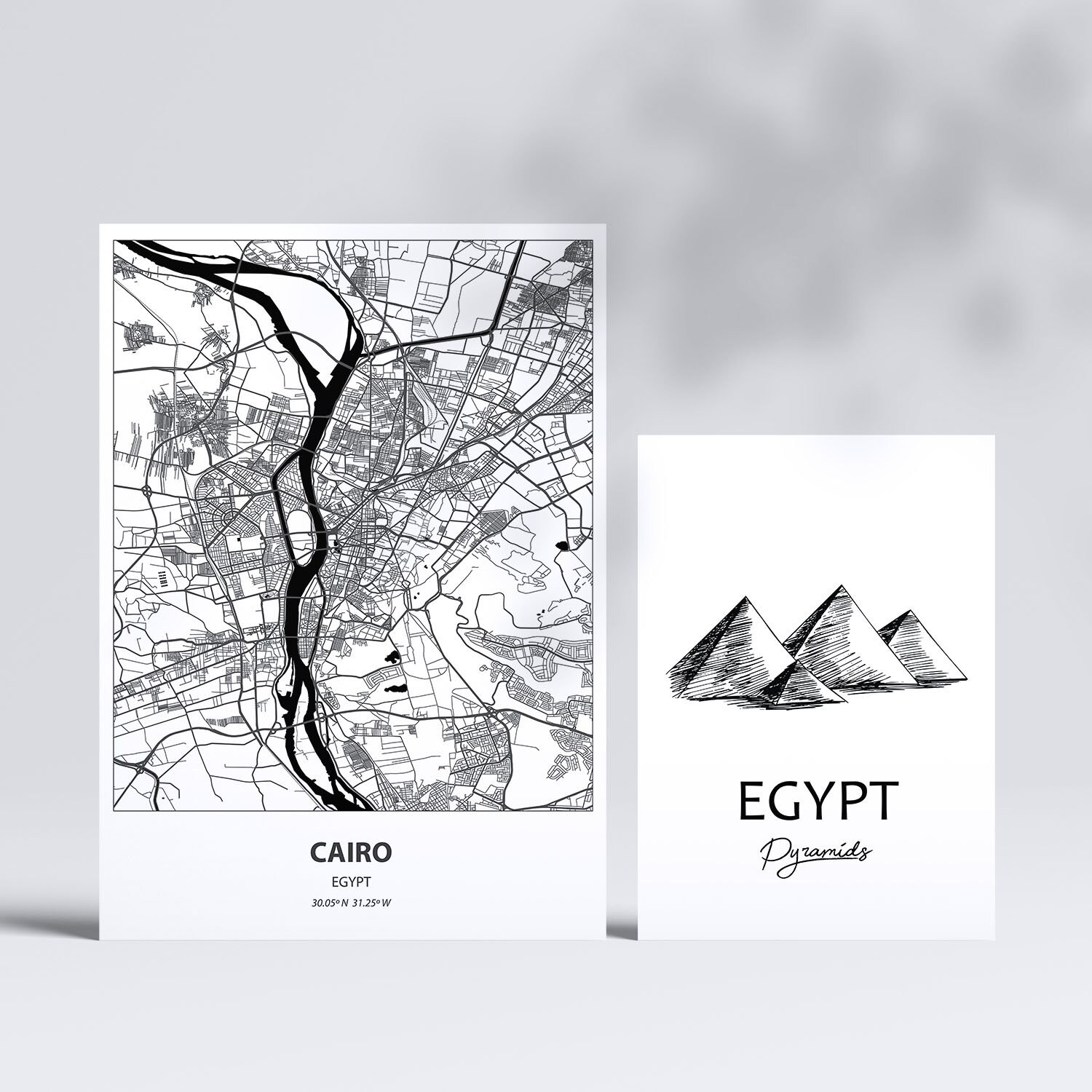 Set of 6 Maps Prints Cities and Monuments in Black and White. Nordic ...