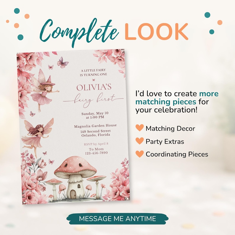 Fairy First Birthday Invitation Girl | Editable Fairy Garden Party ...