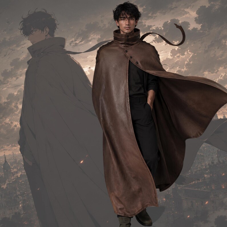 Anime Inspired Leather Cape Cloak, Dark Fantasy Cosplay Cape, Medieval ...