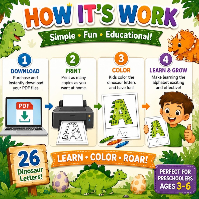 Dinosaur Alphabet Coloring Book PDF| Dino ABC Coloring Pages ...