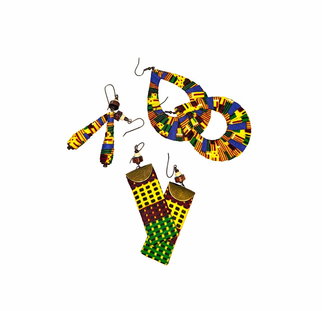 Earring Fab - African Kente Wrapped Cone-shaped, Rectangle, and ...