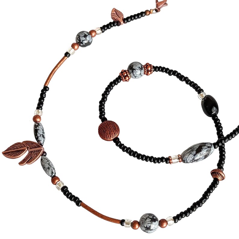 Ankle Wrap - Black and Snowflake Obsidian and Antique Copper Accents - Etsy