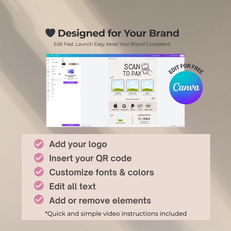 Scan to Pay Sign Canva Template | QR Code Payment Printable for Small ...