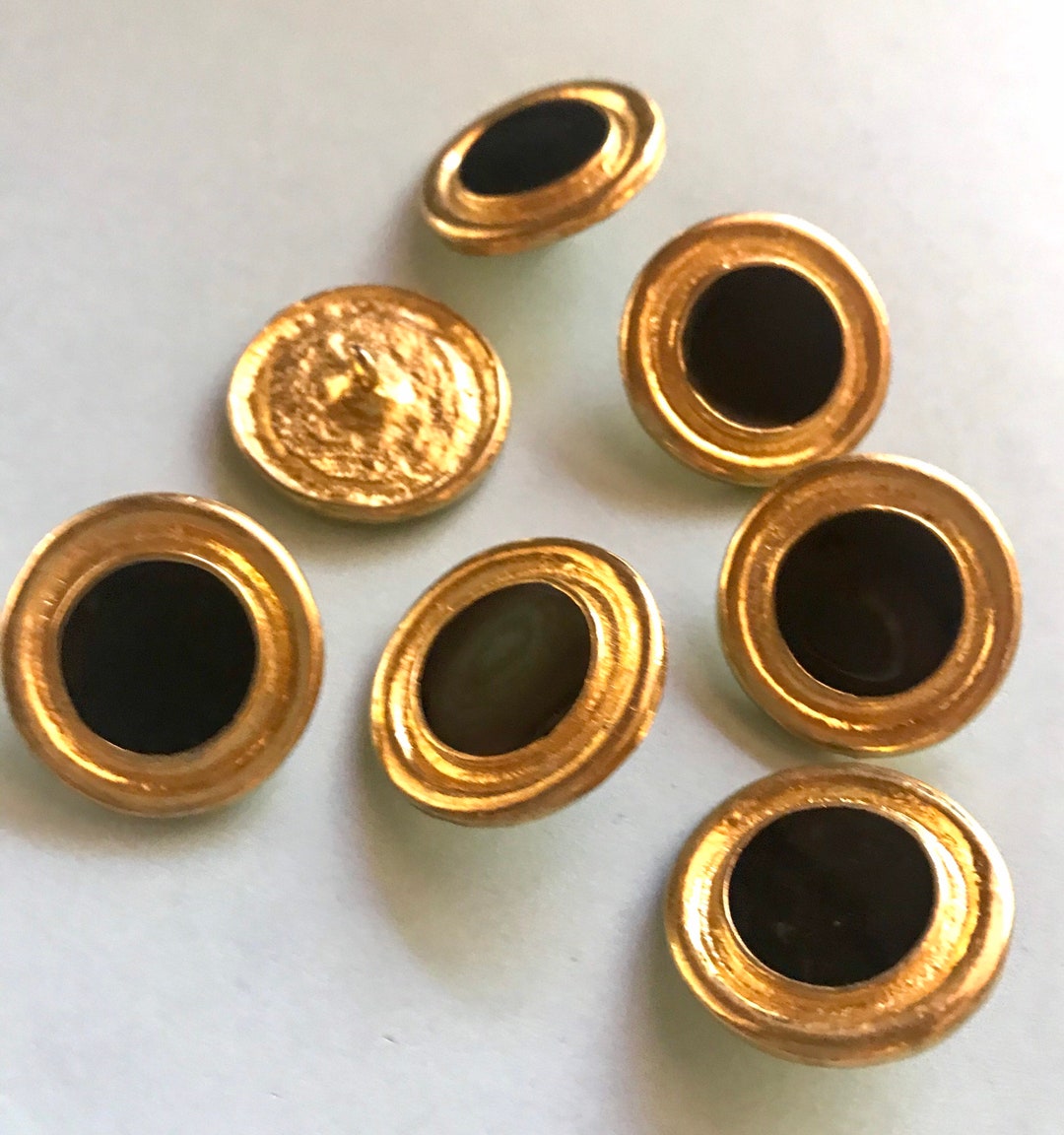 3 Vintage 23mm Gold Heavy Metal Buttons With Black Embellishment and ...