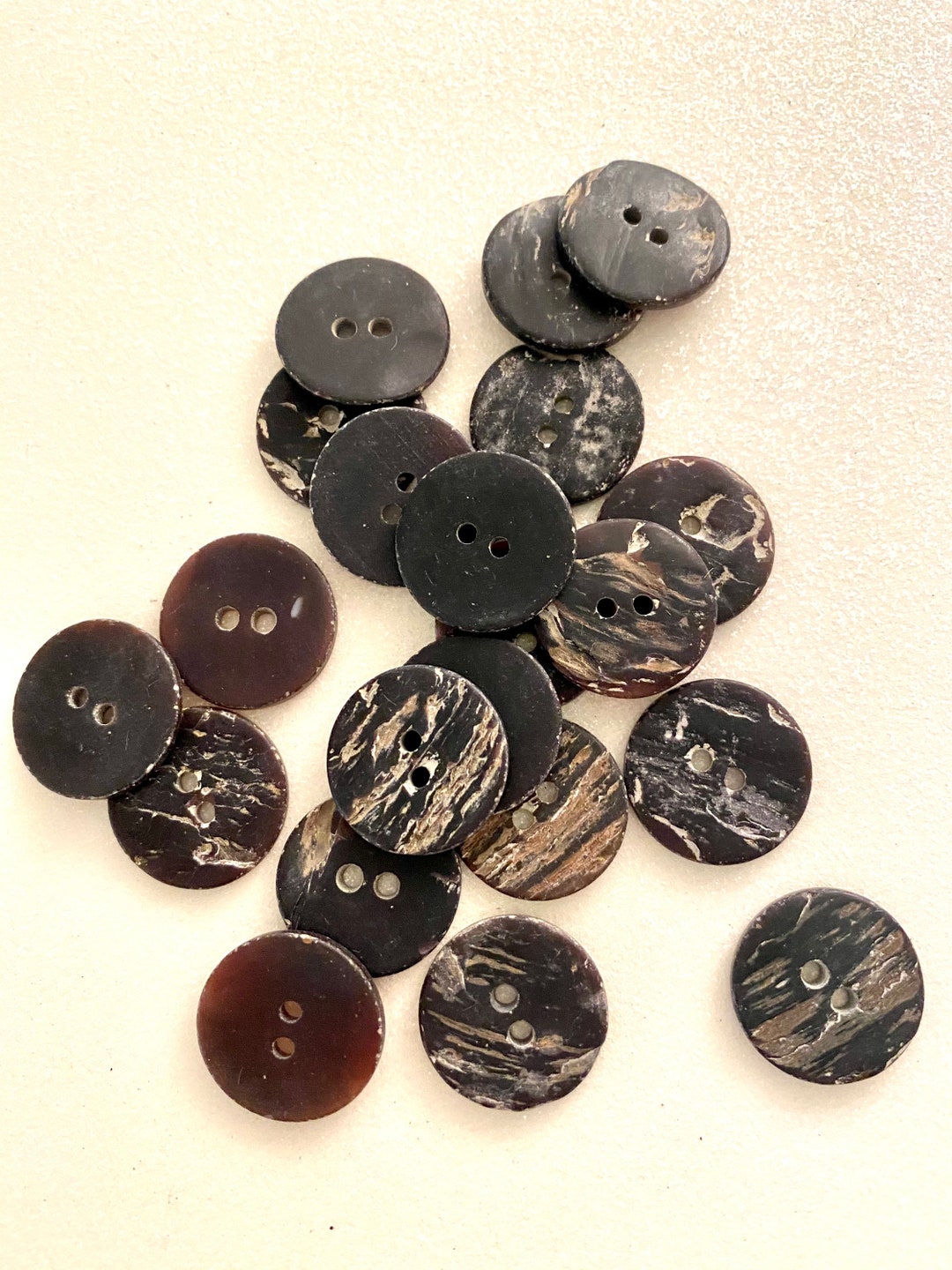 20 Vintage 18mm 2 Holes Shell Round Black Spotty Buttons Lot of 20 by ...