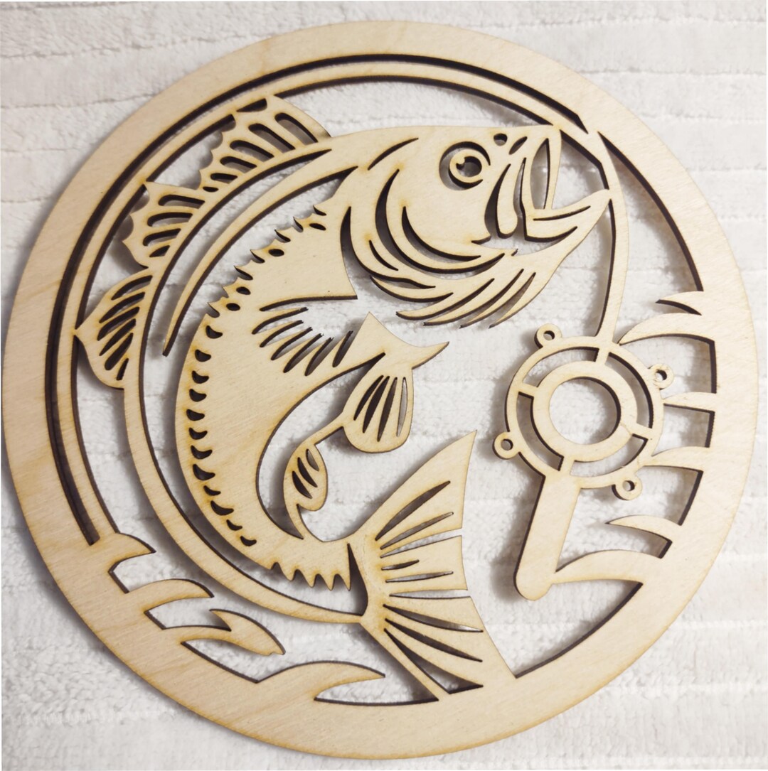 Fish Sign With Rod and Reel (large ) Wood Cut Out - Laser Cut - Etsy