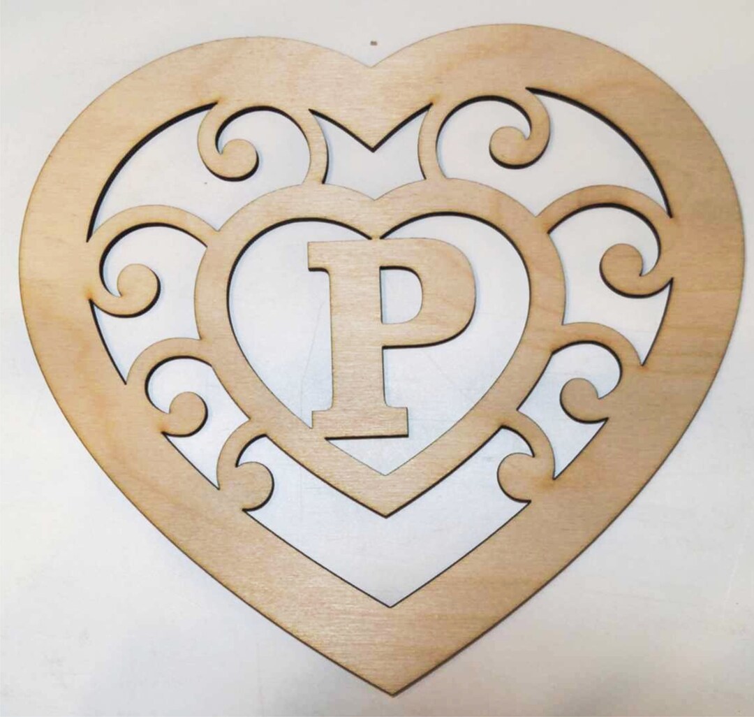Fancy Heart Monogram (large ) Wood Cut Out - Laser Cut /personalized ...