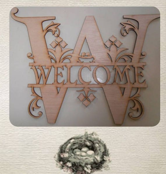 Fancy Welcome or Monogram Large Laser Cut Wood / | Etsy