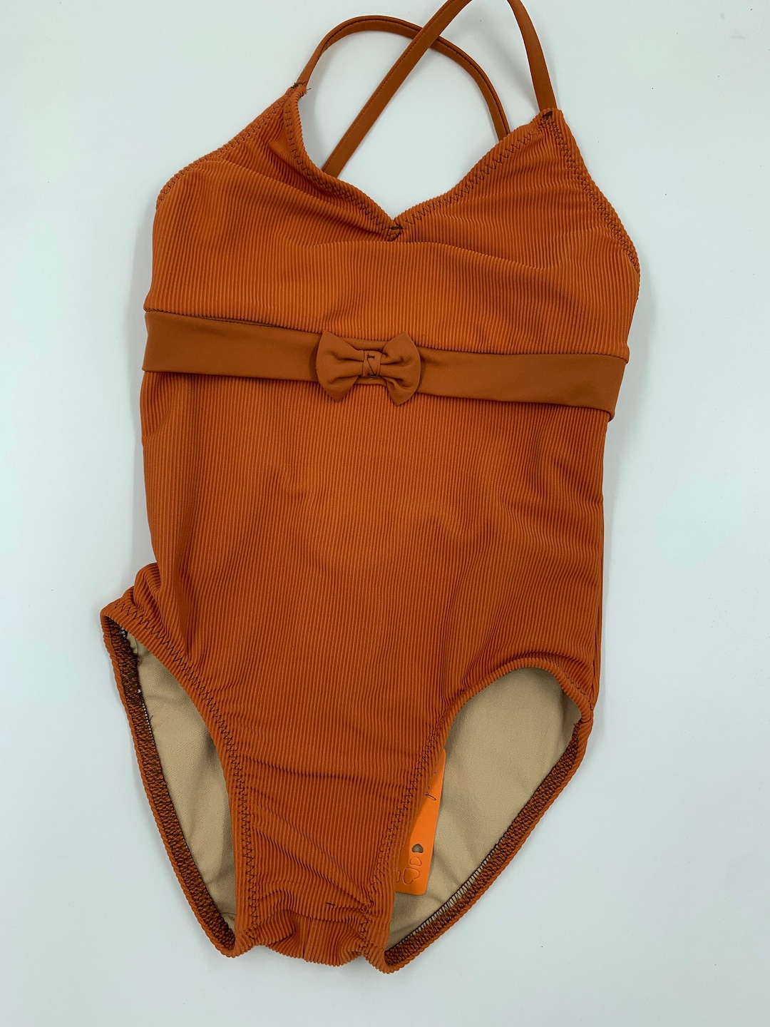 Child L Copper Ribbed Leotard/swimsuit With Midriff Band and Bow - Etsy