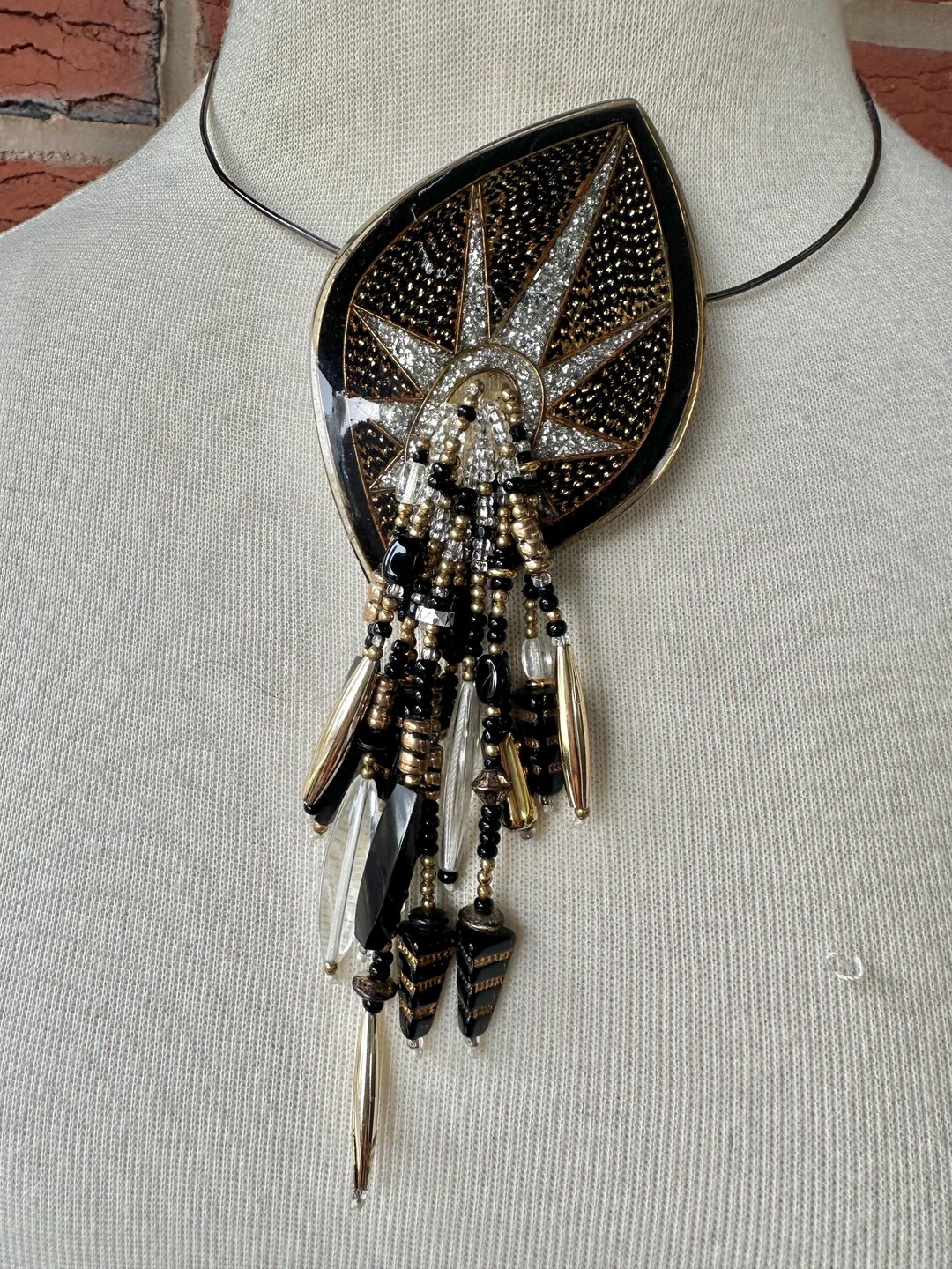 Dazzling OOAK Black, Gold & Silver Art Deco Large Acrylic Brooch W ...