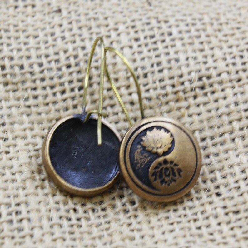 Handmade Copper Lotus Coin Dangle Earrings – Symbolic Boho Jewelry ...