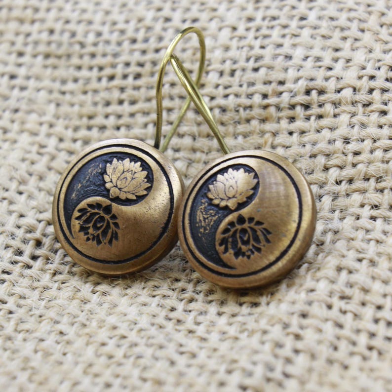 Handmade Copper Lotus Coin Dangle Earrings – Symbolic Boho Jewelry ...