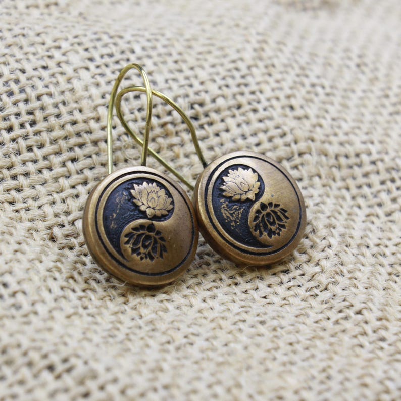Handmade Copper Lotus Coin Dangle Earrings – Symbolic Boho Jewelry ...