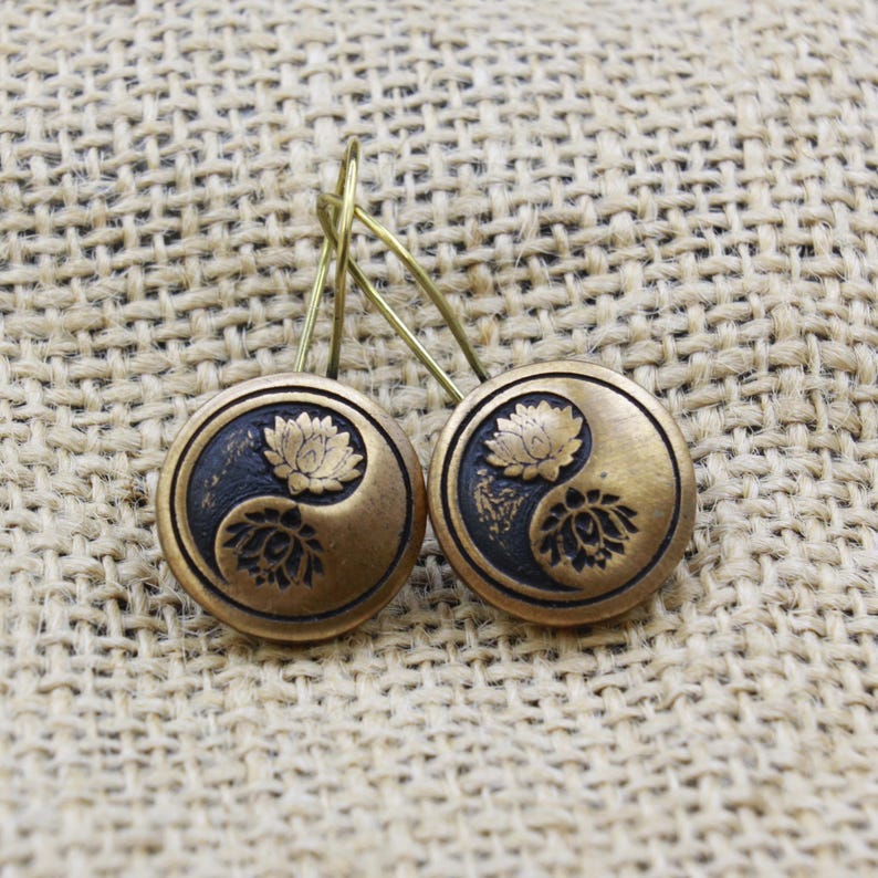 Handmade Copper Lotus Coin Dangle Earrings – Symbolic Boho Jewelry ...