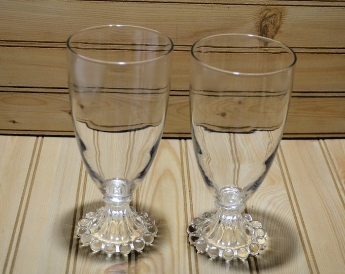 Vintage Tall Boopie Glass Anchor Hocking Bubble Beaded Base 7"h Clear Footed Glassware Set of 2 ...