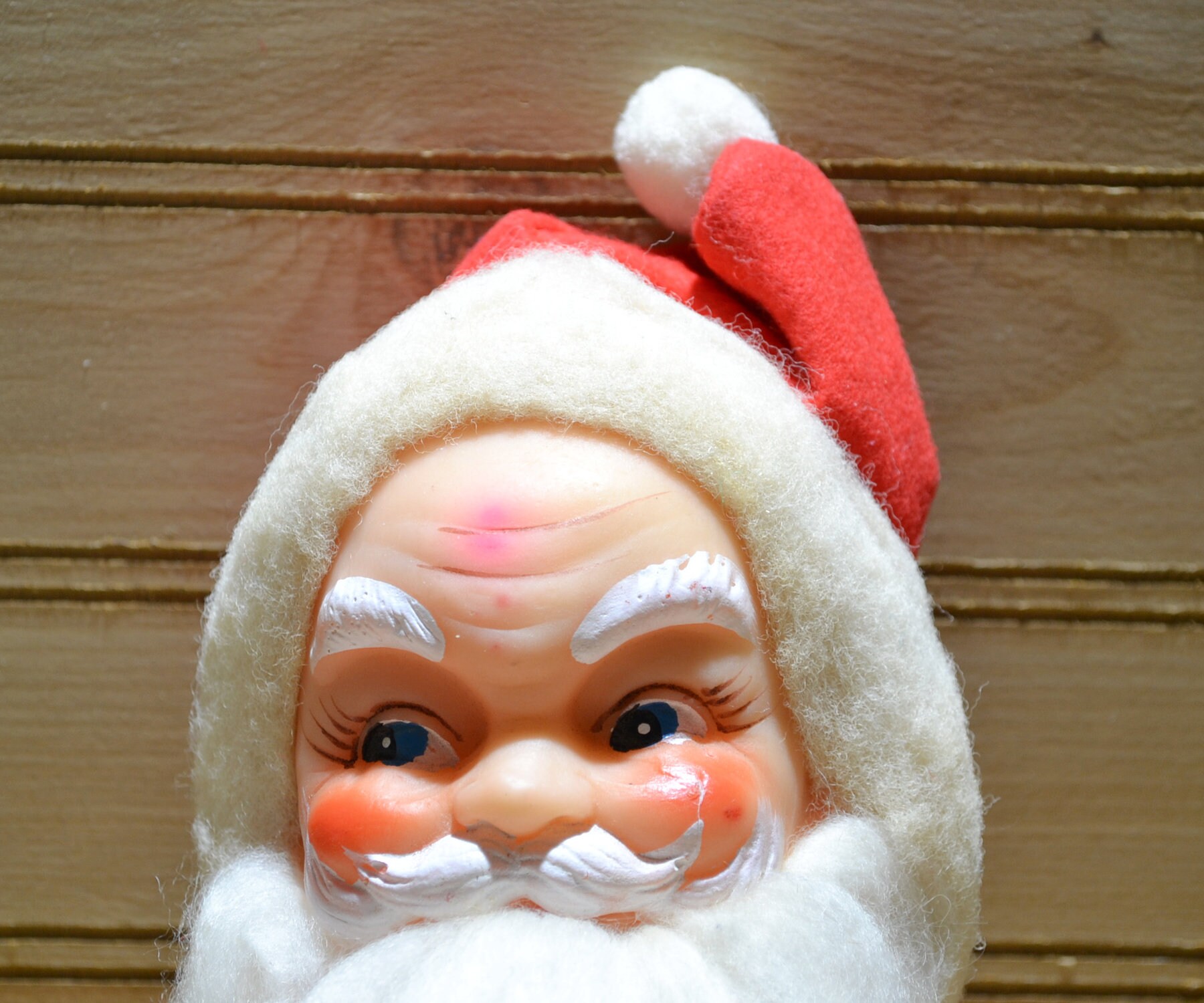 Vintage Rubber Face Santa Face Tree Topper Ornament 1950s Christmas ...