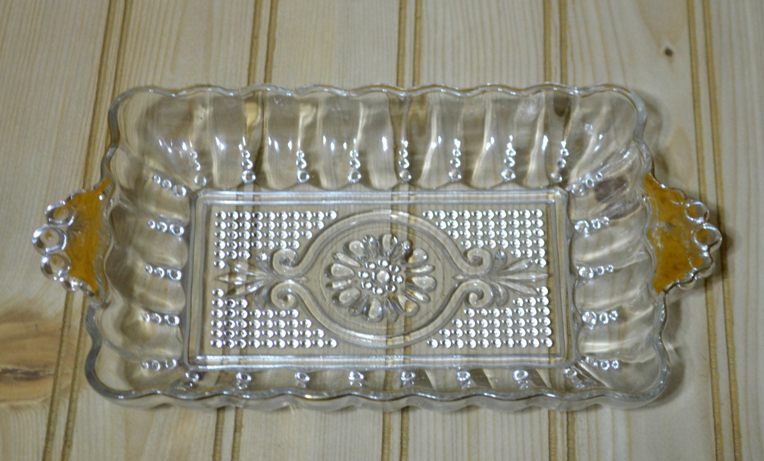 Vintage Clear Glass Rectangle Relish Dish Gold Trim Etsy