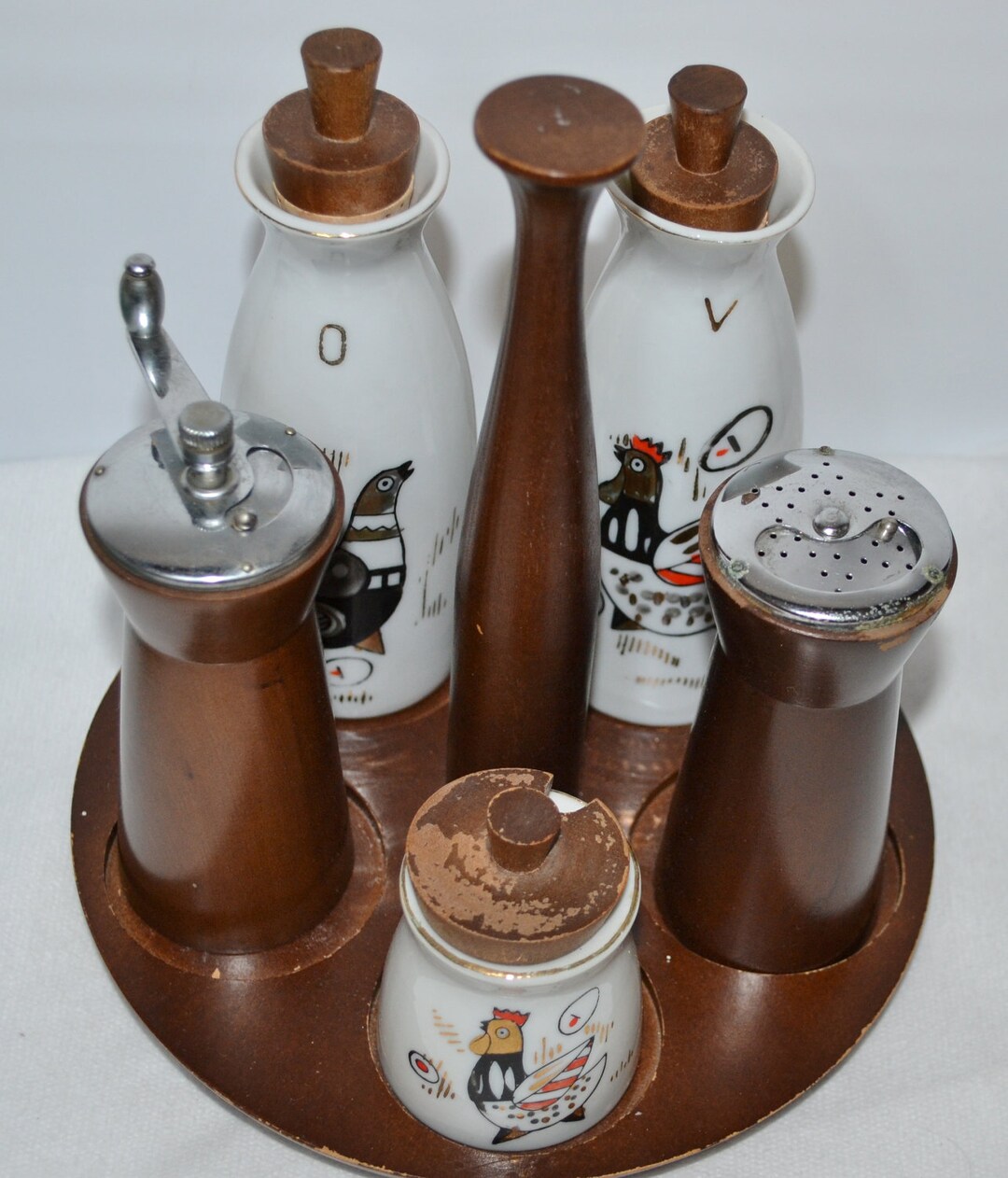Vintage Mid Century Condiment Set W.W. Japan 22W - Oil Vinegar Salt and ...