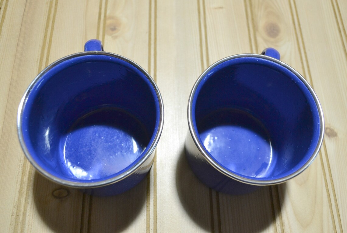 Vintage Blue Speckled Enamel Coffee Mugs Granite Enamelware Rustic ...