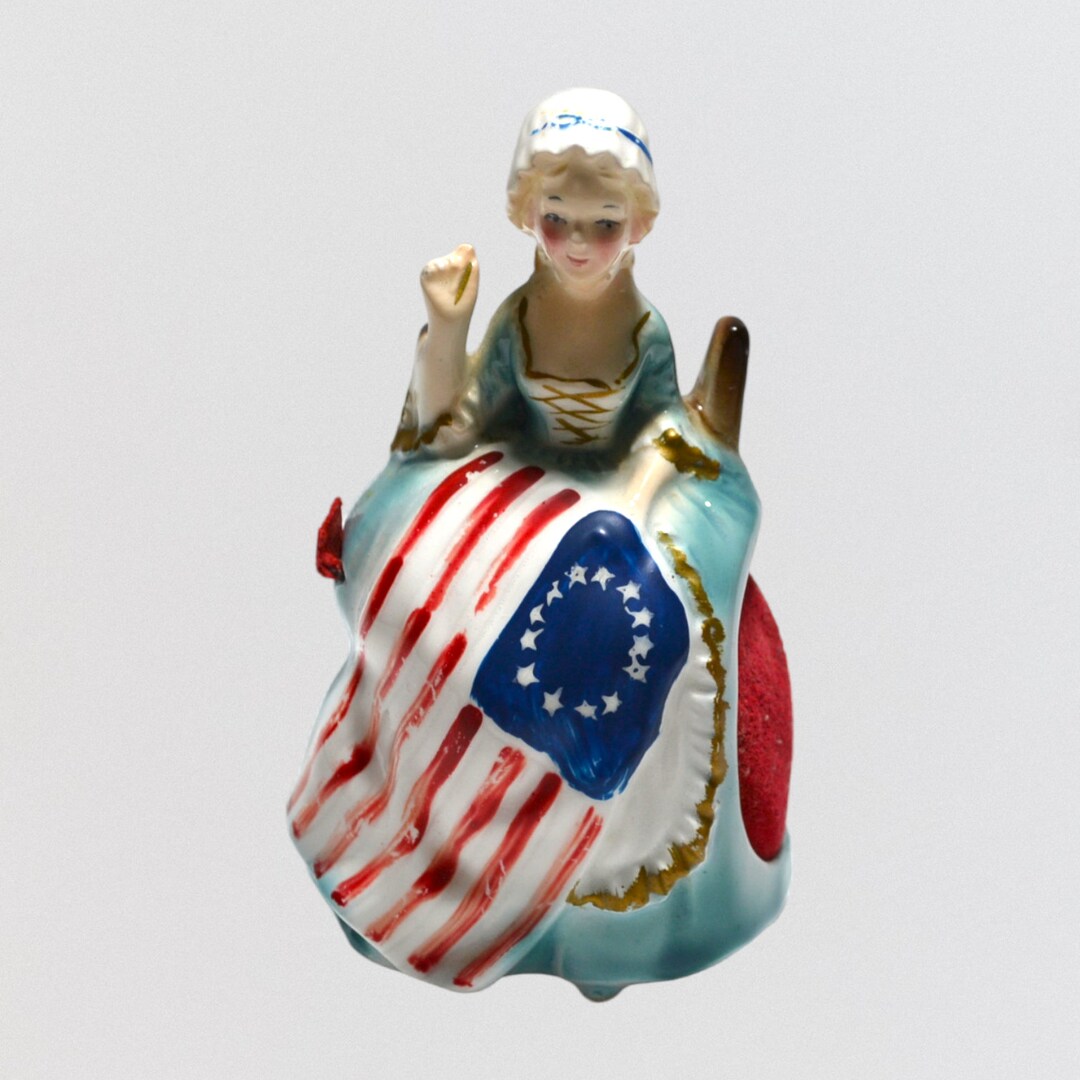Vintage Betsy Ross Tape Measure Pincushion Ceramic Sewing Figurine Made ...