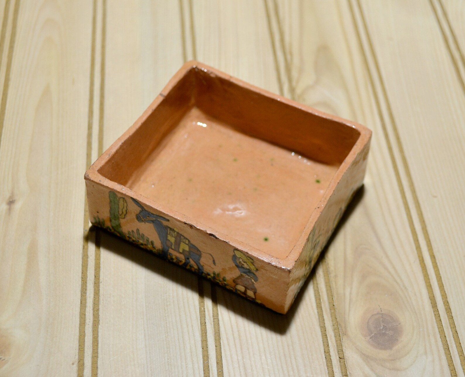 Vintage Glazed Red Clay Decorative Painted Square Trinket Dresser Box ...