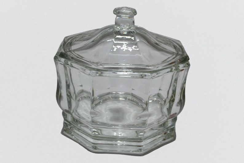 Vintage Clear Glass Octagon Covered Candy Box Dish Concord Pattern ...