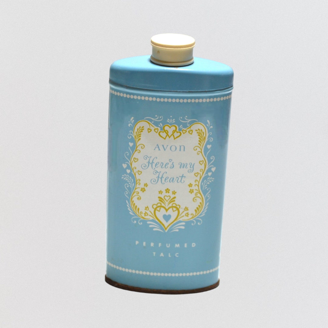 Vintage Avon Here's My Heart Perfumed Talc Tin Blue White Gold 1960s ...