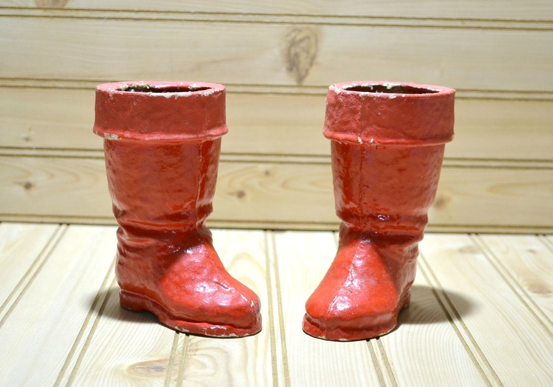 Vintage Paper Mache Red Santa Boots Collectible Mid Century Composition ...