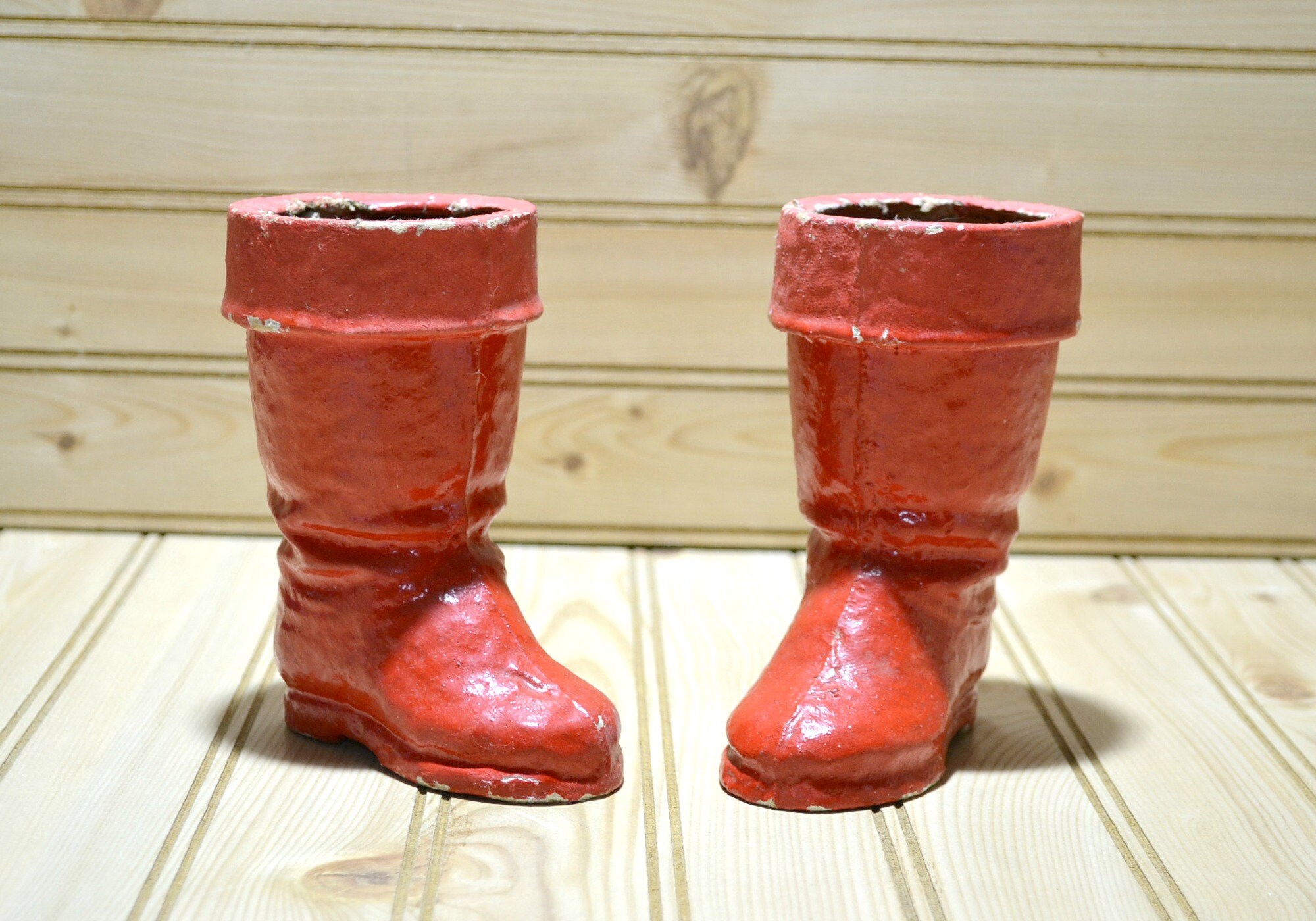Vintage Paper Mache Red Santa Boots Collectible Mid Century Composition ...