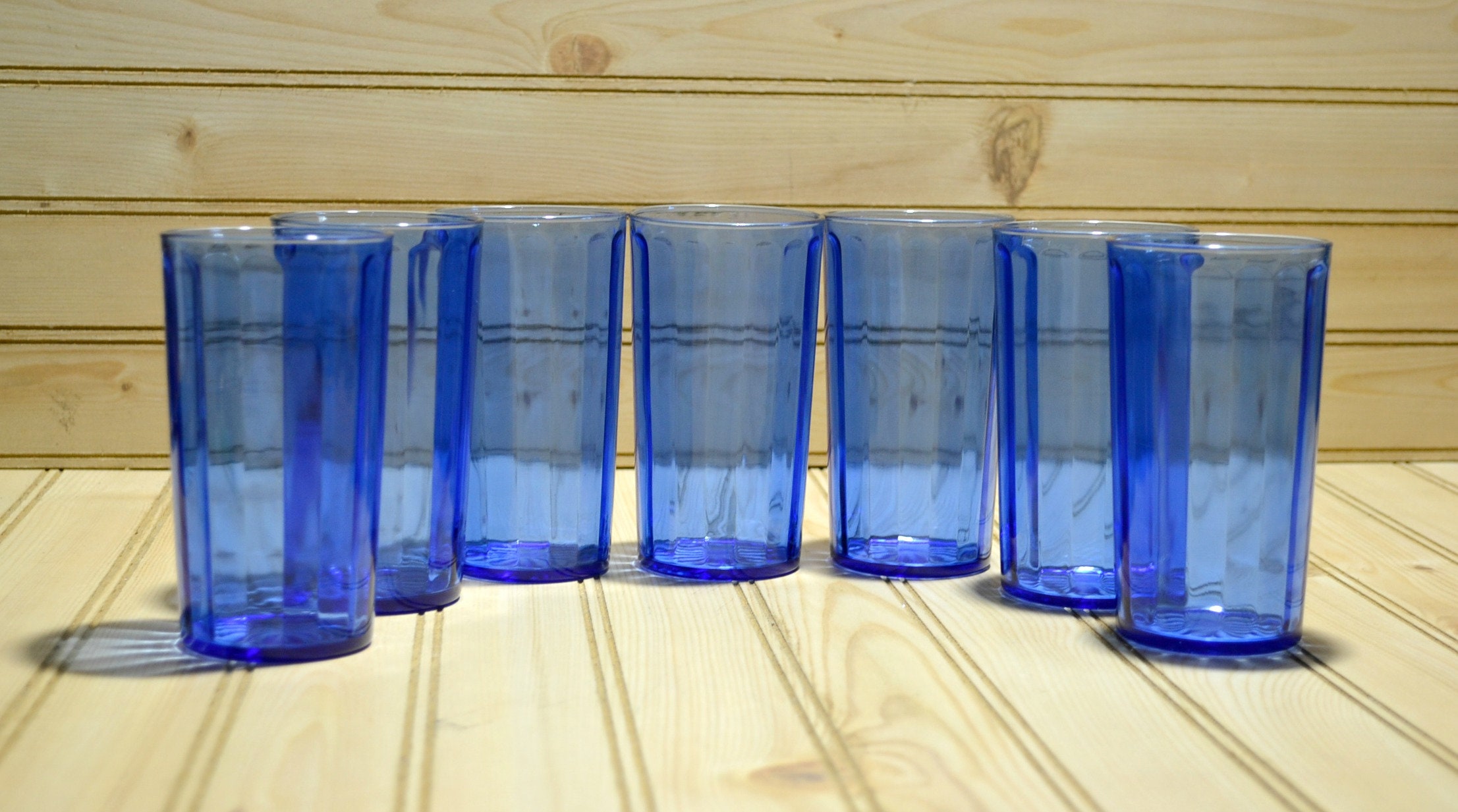 Drinkware Home & Living Two Hazel Atlas Cobalt Blue Stacked Panel ...