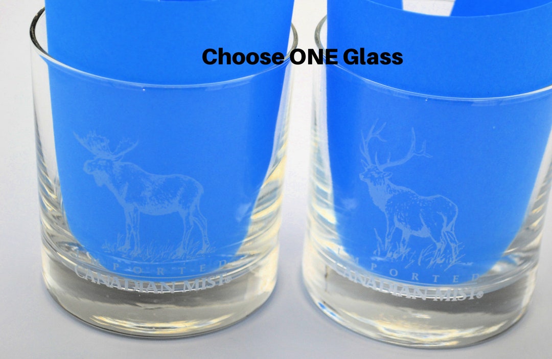 Vintage Imported Canadian Mist Etched Wildlife Moose Elk Bar Glass Rock ...