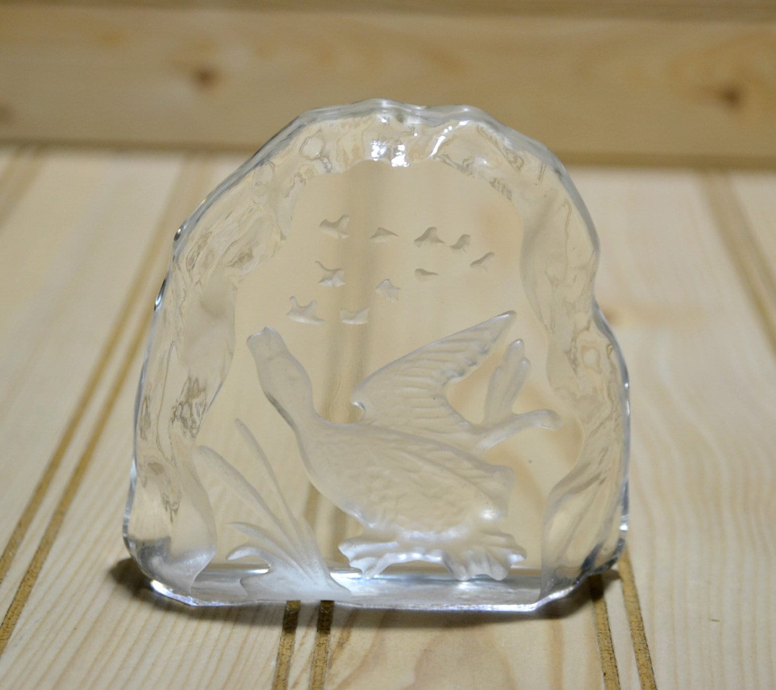 Vintage Etched Engraved Glass Paperweight 1980s Artmark Ducks - Etsy