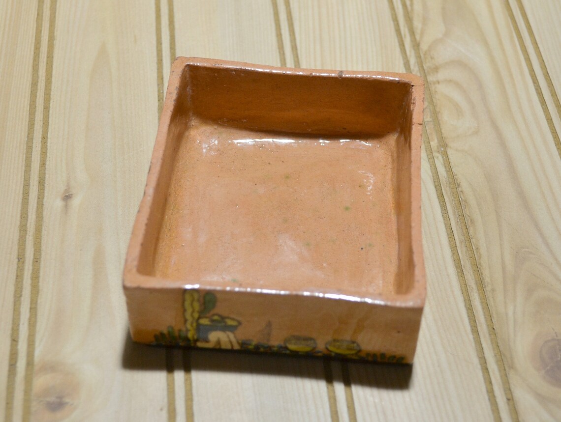 Vintage Glazed Red Clay Decorative Painted Square Trinket | Etsy