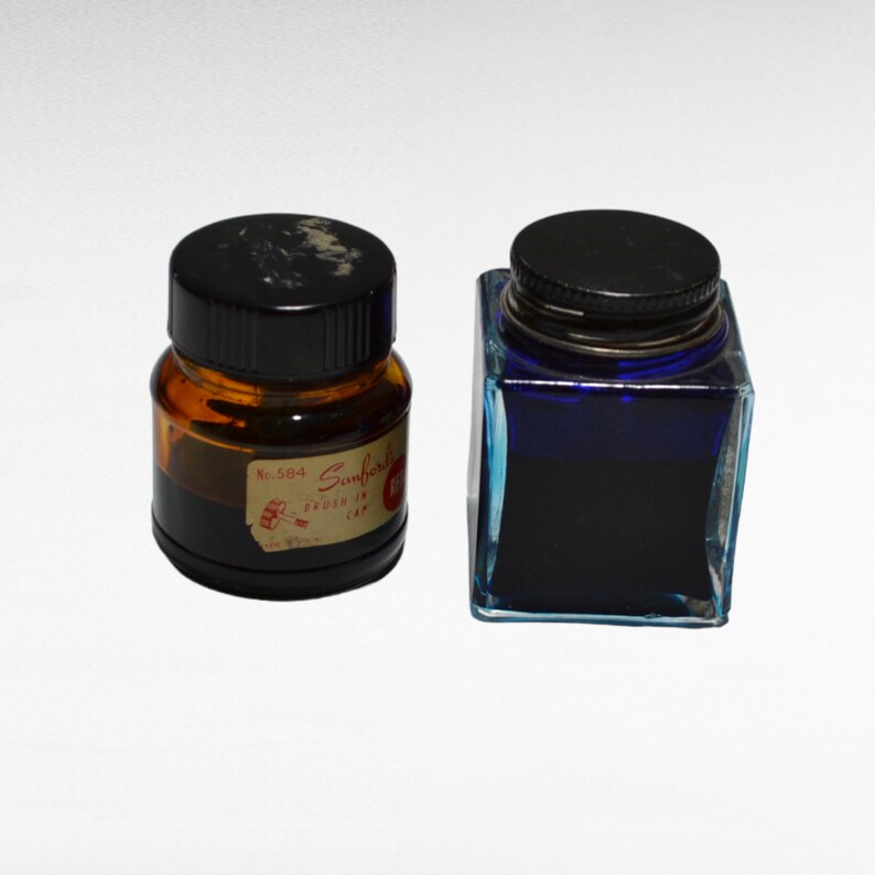 Vintage Stamp Pad Ink Glass Bottle Carter's Blue Square Bottle Sanford ...