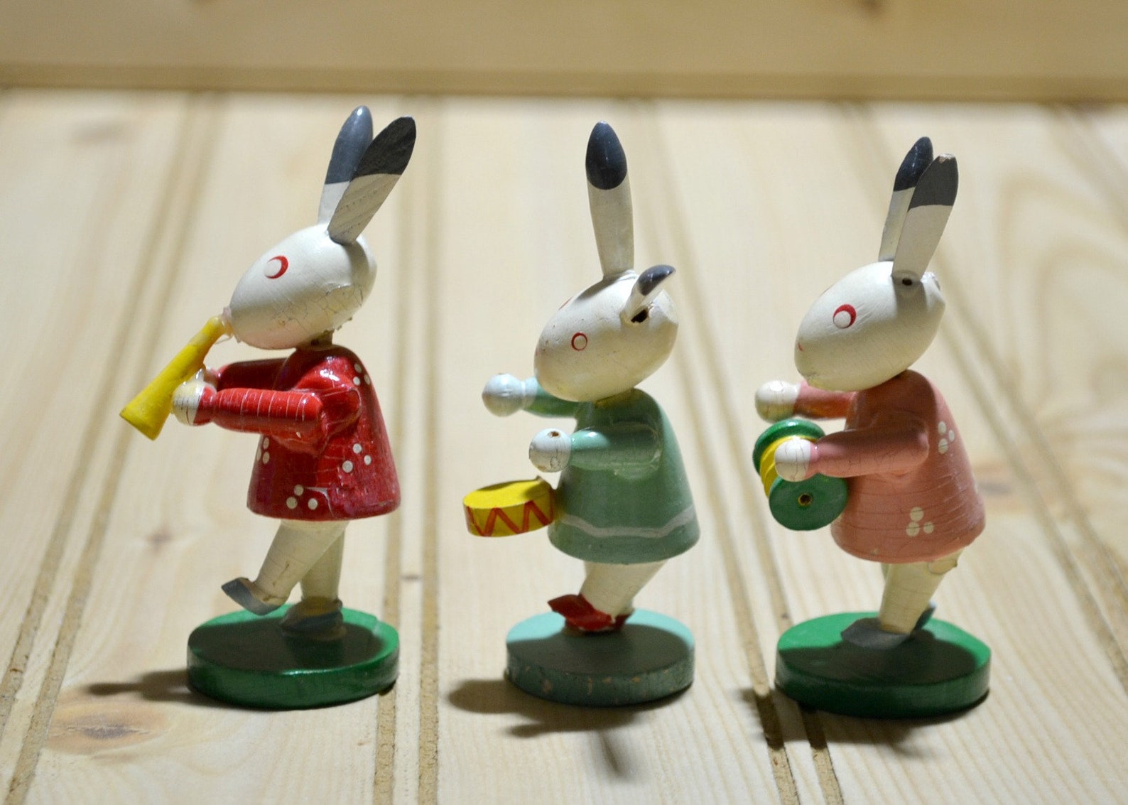 Vintage Wooden Rabbit Orchestra Set Handmade Hand Painted in Japan ...