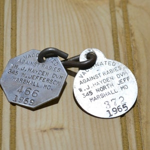 Vintage 1960s Rabies Vaccination Dog Tags Veterinarian Farm FFA Animal ...