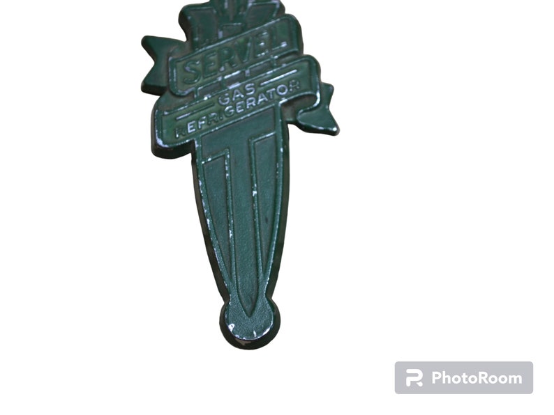 Vintage Gas Refrigerator Emblem Green Metal Old Servel Advertisement ...