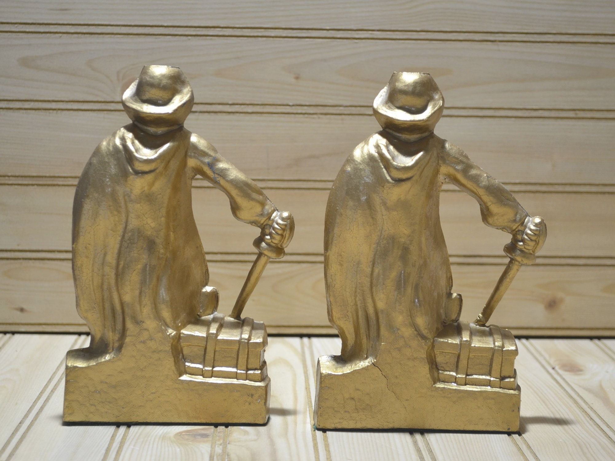Vintage Casted Metal Bookends Pirate Buccaneer Gold Colored Set of 2 - Etsy